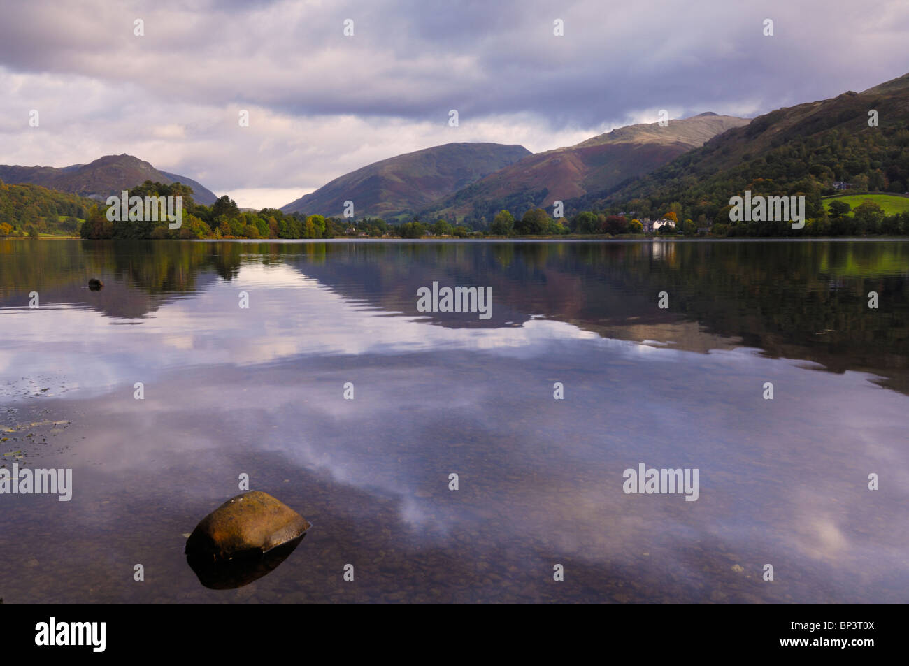 Autumn dawn at Grasmere in The Lake District National Park Cumbria ...