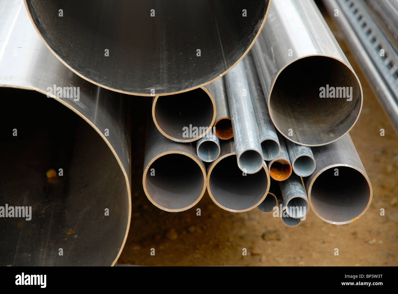 Steel pipework tubing at a construction site in the UK, 2010 Stock ...