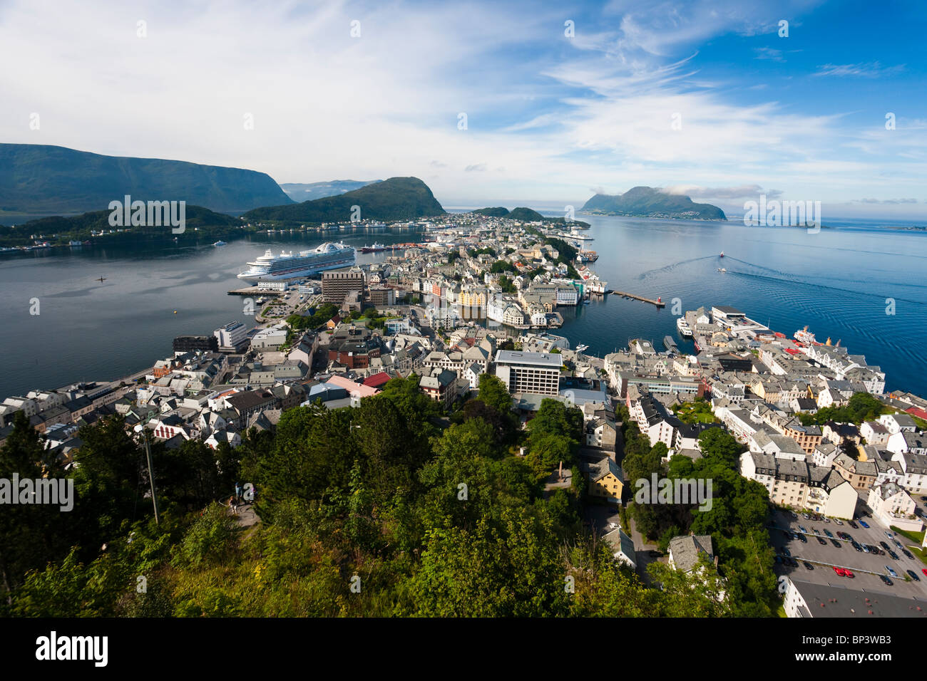Alesund Norway looking from Aksla viewpoint portrait copy space Town ...
