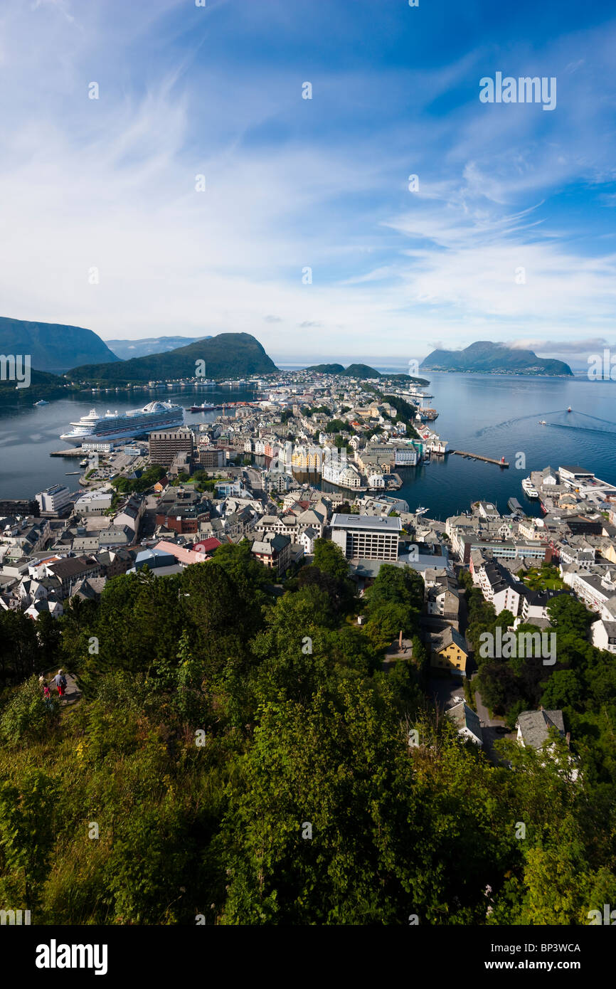 Alesund Norway looking from Aksla viewpoint portrait Town Mountain ...