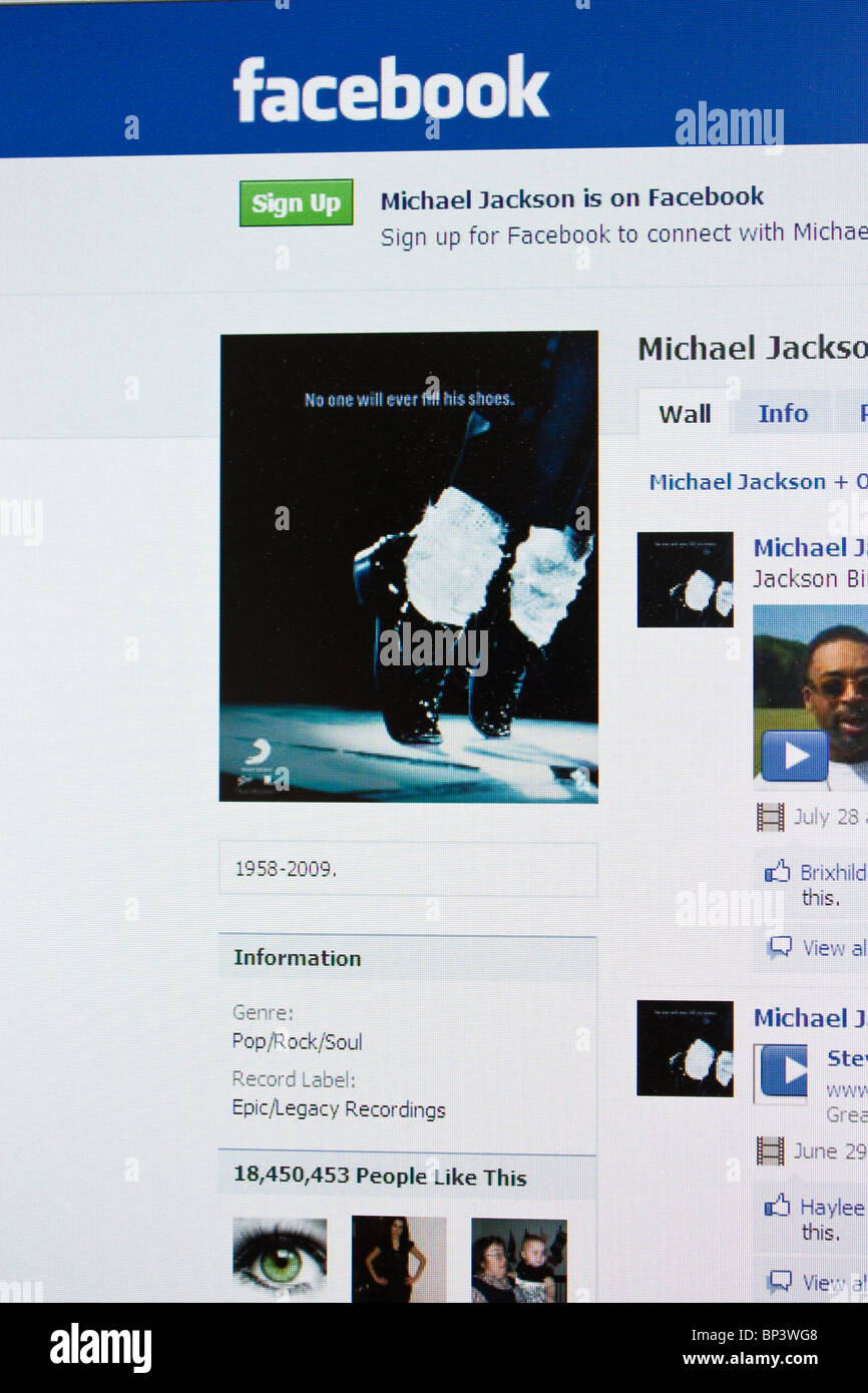 Michael Jackson facebook fanpage Stock Photo - Alamy