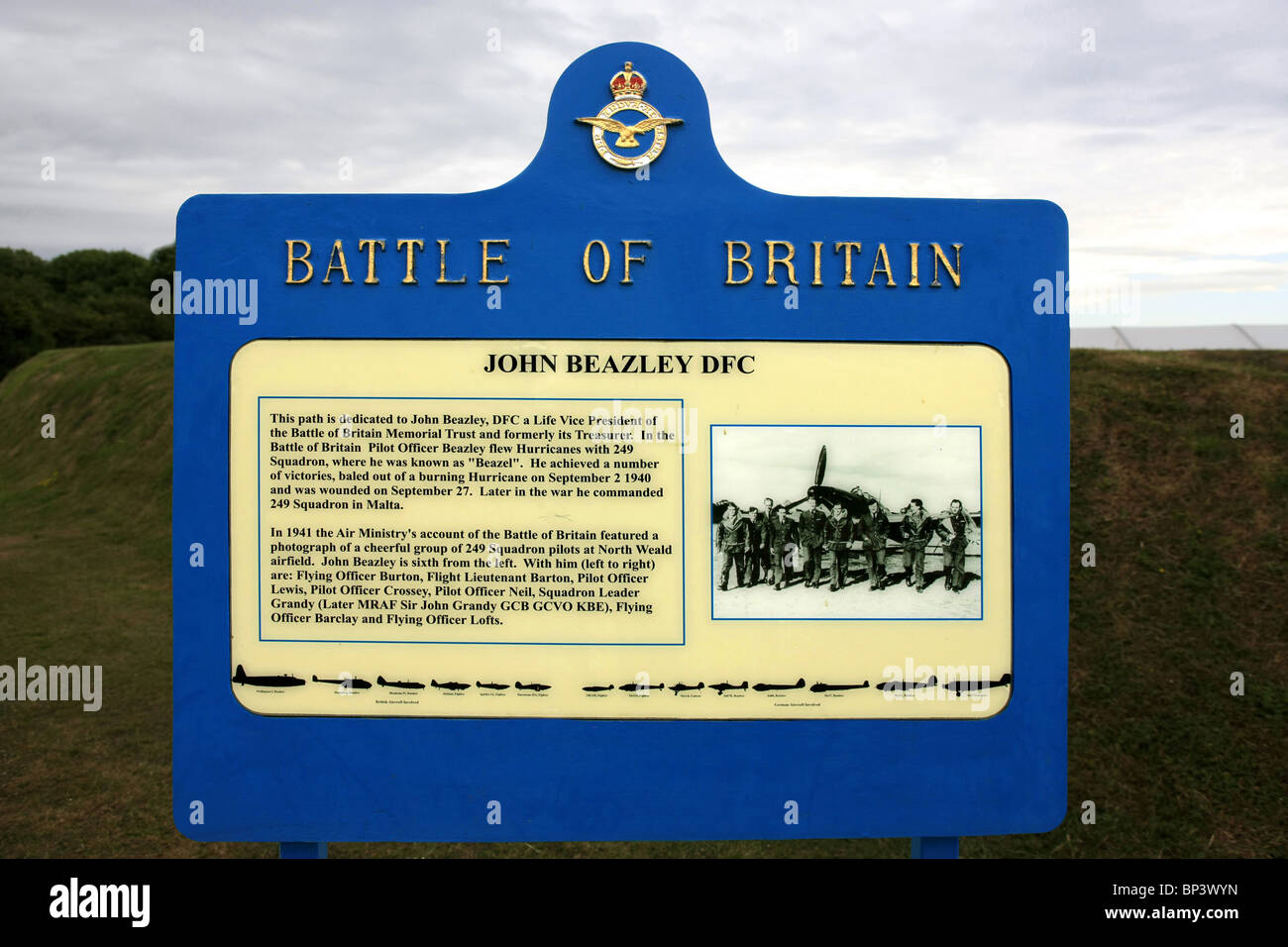 Battle of Britain Memorial placard telling the story of John Beazley ...