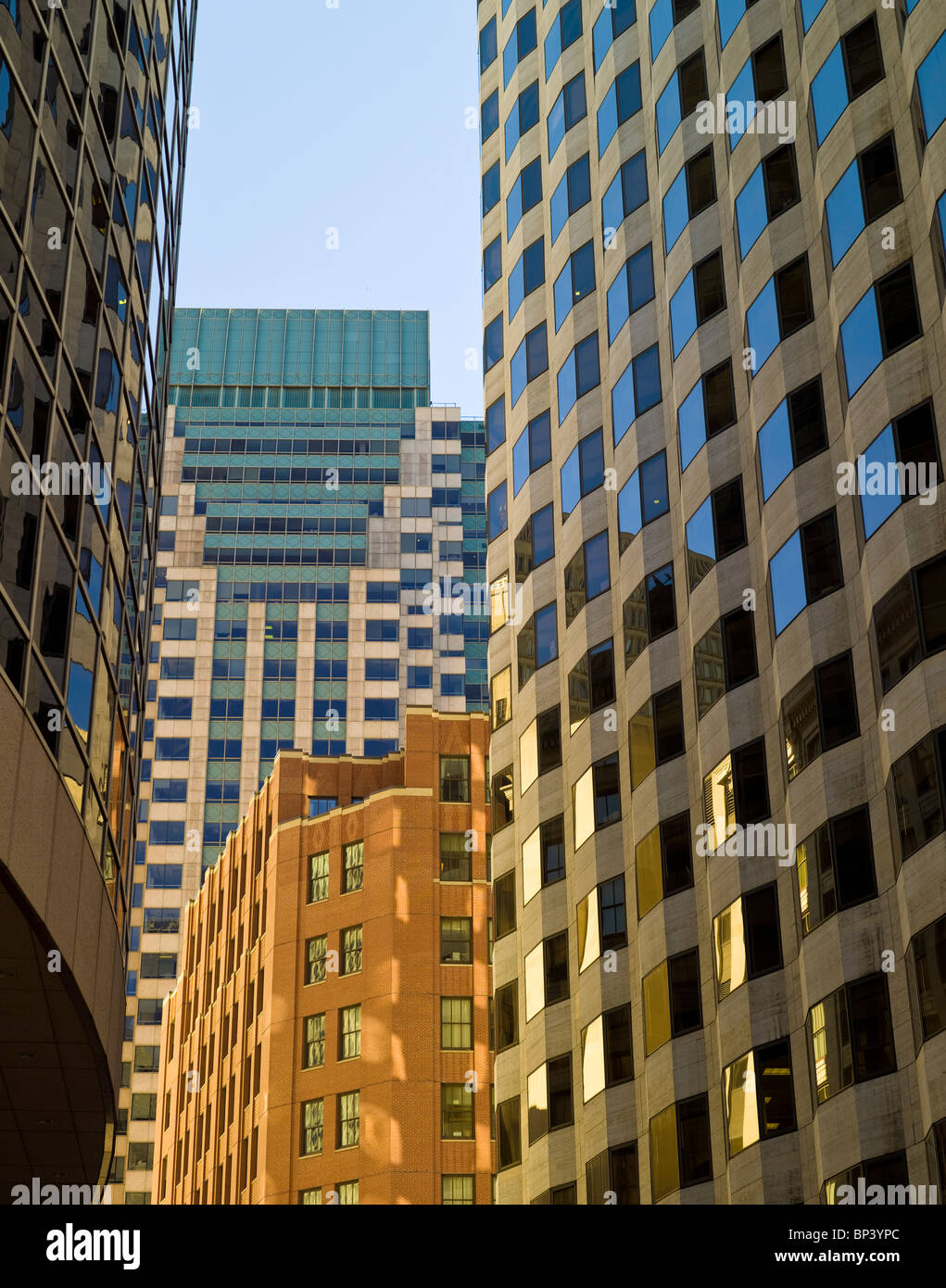 Crowded urban cityscape with tall buildings overlapping each other ...