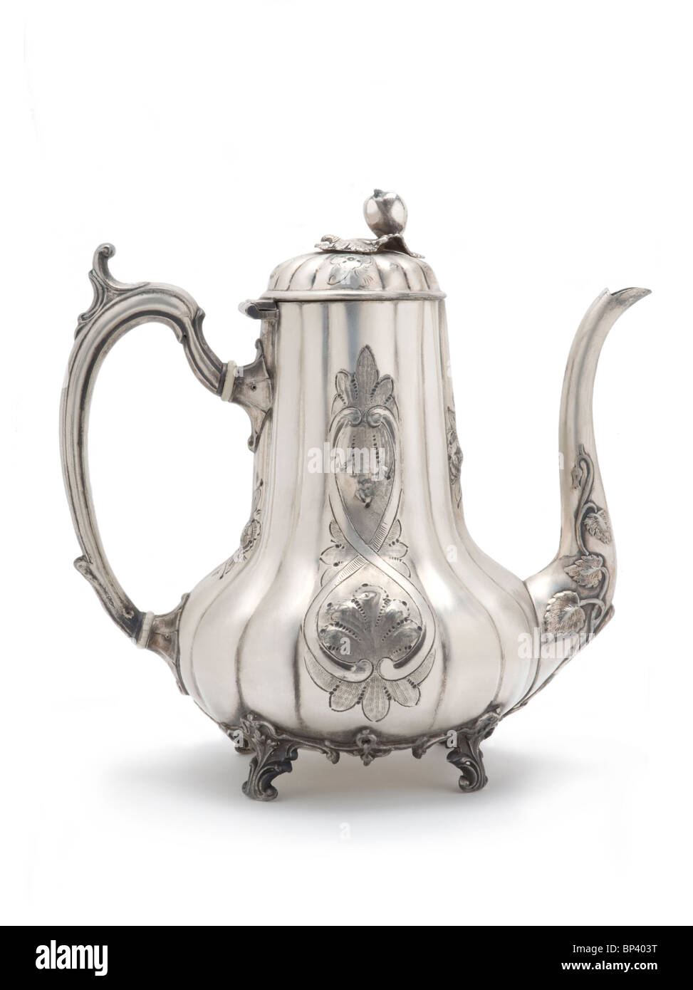 Antique silver teapot on white Stock Photo - Alamy