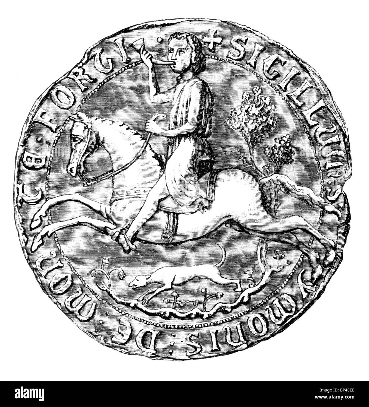 Black and White Illustration; Seal of Simon de Montfort, 6th Earl of ...
