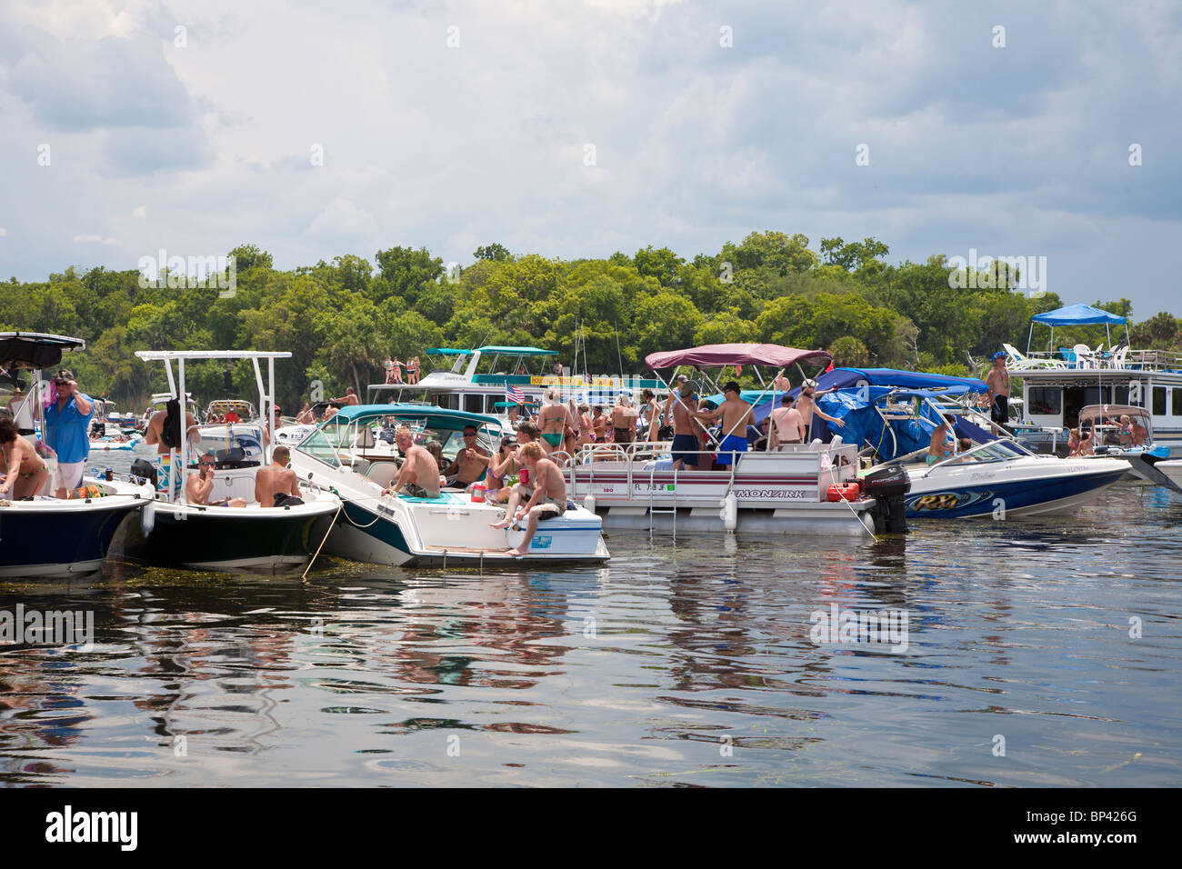 Lake George, FL - May 2010 - Boaters raft together for a day long party ...