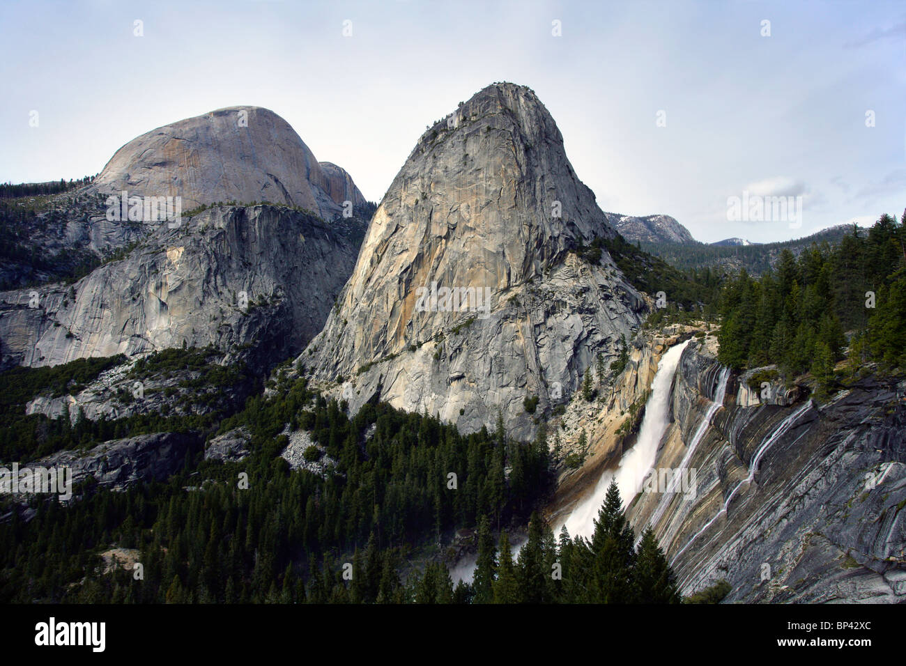 The Liberty Cap With The Half Dome In The Background And Nevada Falls
