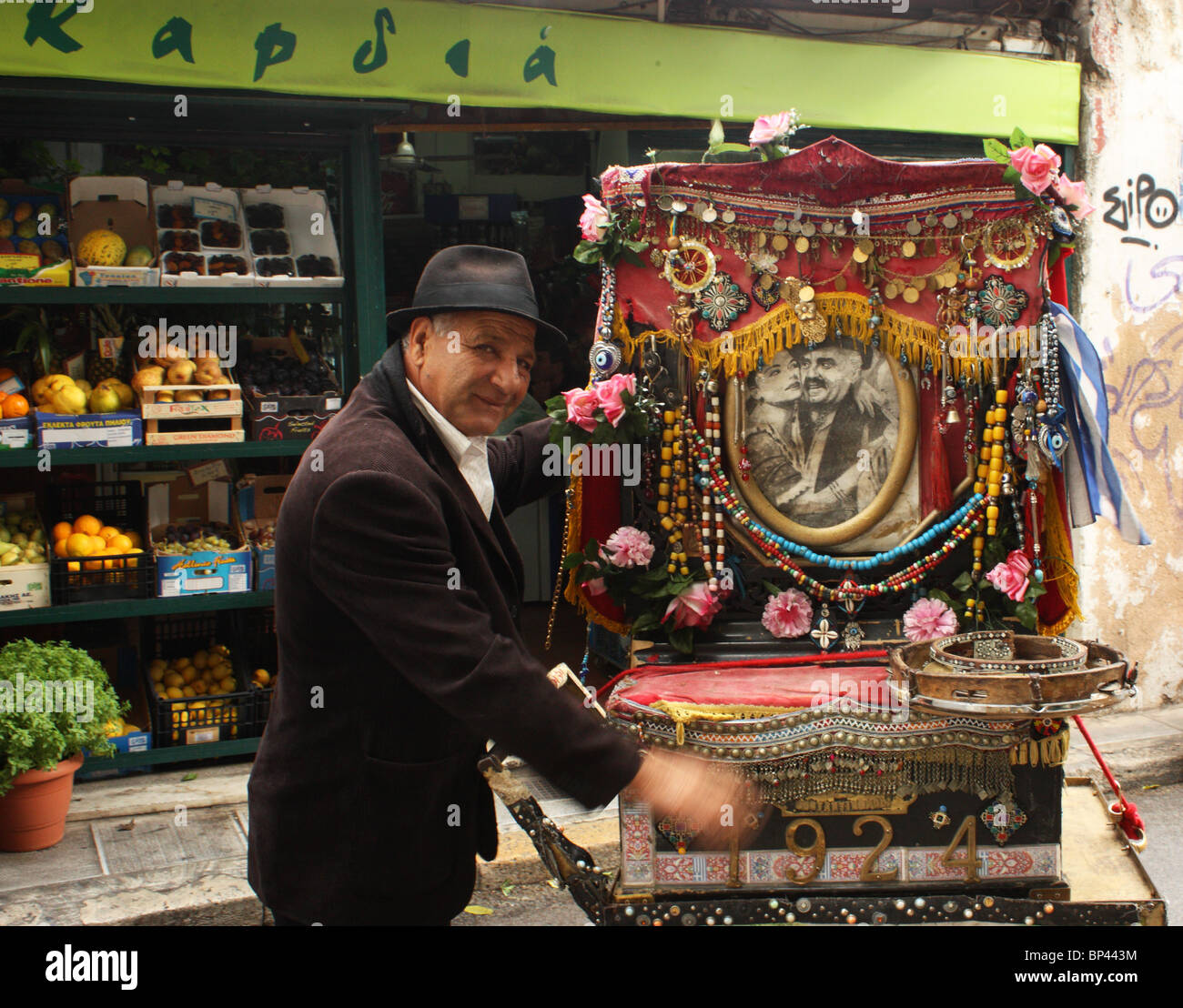 Laterna, or hand organ grinder, Plaka, Athens, Attica, Greece Stock ...