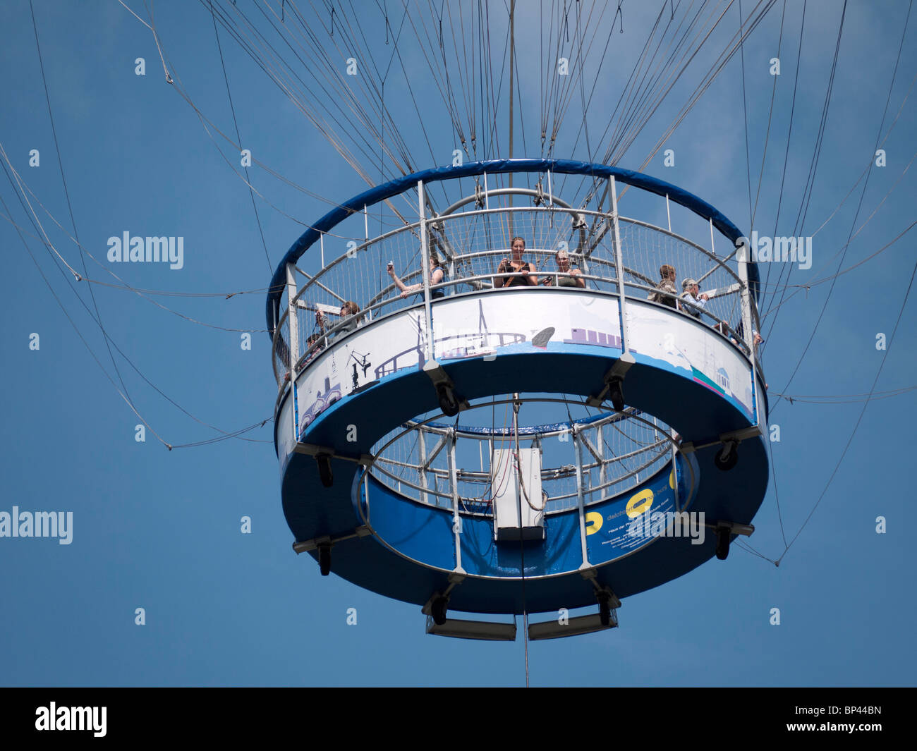 Tourists on sightseeing balloon ride above Hamburg in Germany Stock ...