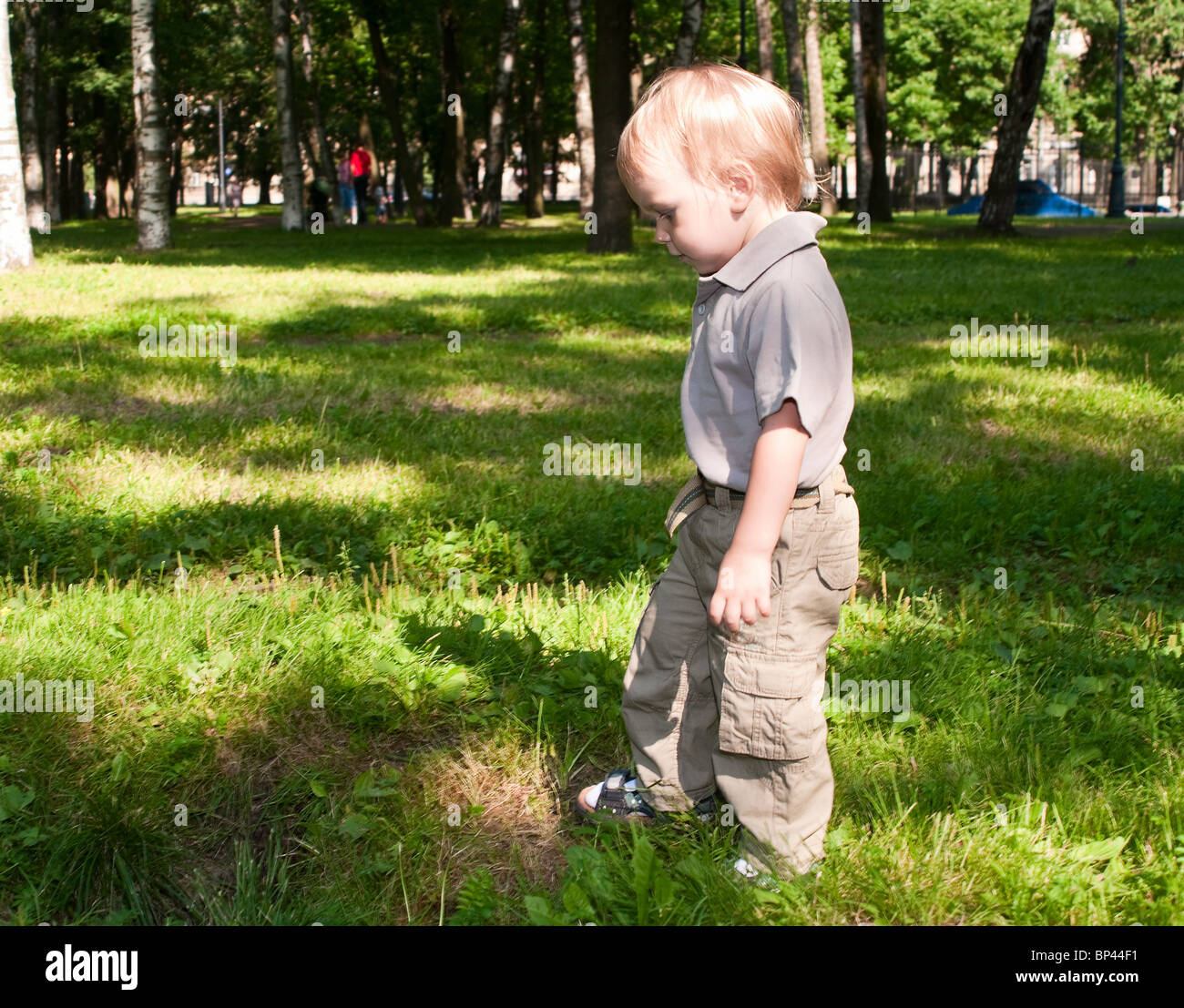 Little boy walking in park in sunny day Stock Photo - Alamy