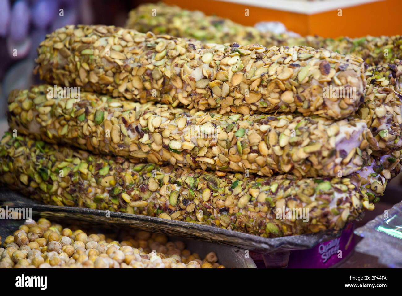 Sweets at a nut shop in the bazaar, Dohuk, Kurdistan, Iraq Stock Photo ...