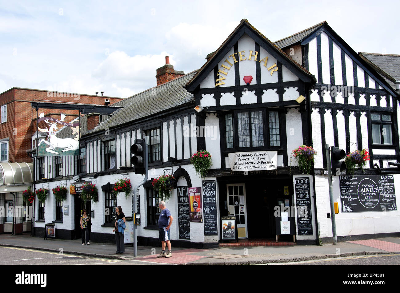 16th century White Hart Hotel sign, Newland Street, Witham, Essex, England, United Kingdom Stock ...
