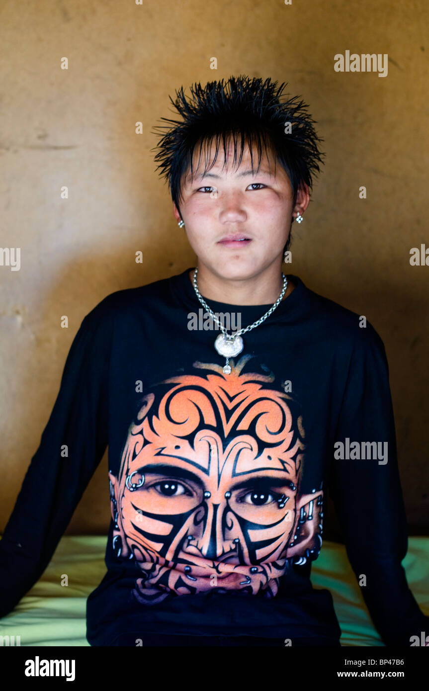 Boy with spiky hair Stock Photo - Alamy