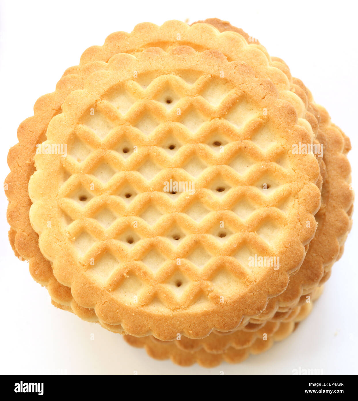 Stack of golden shortbread butter biscuits on white background Stock ...