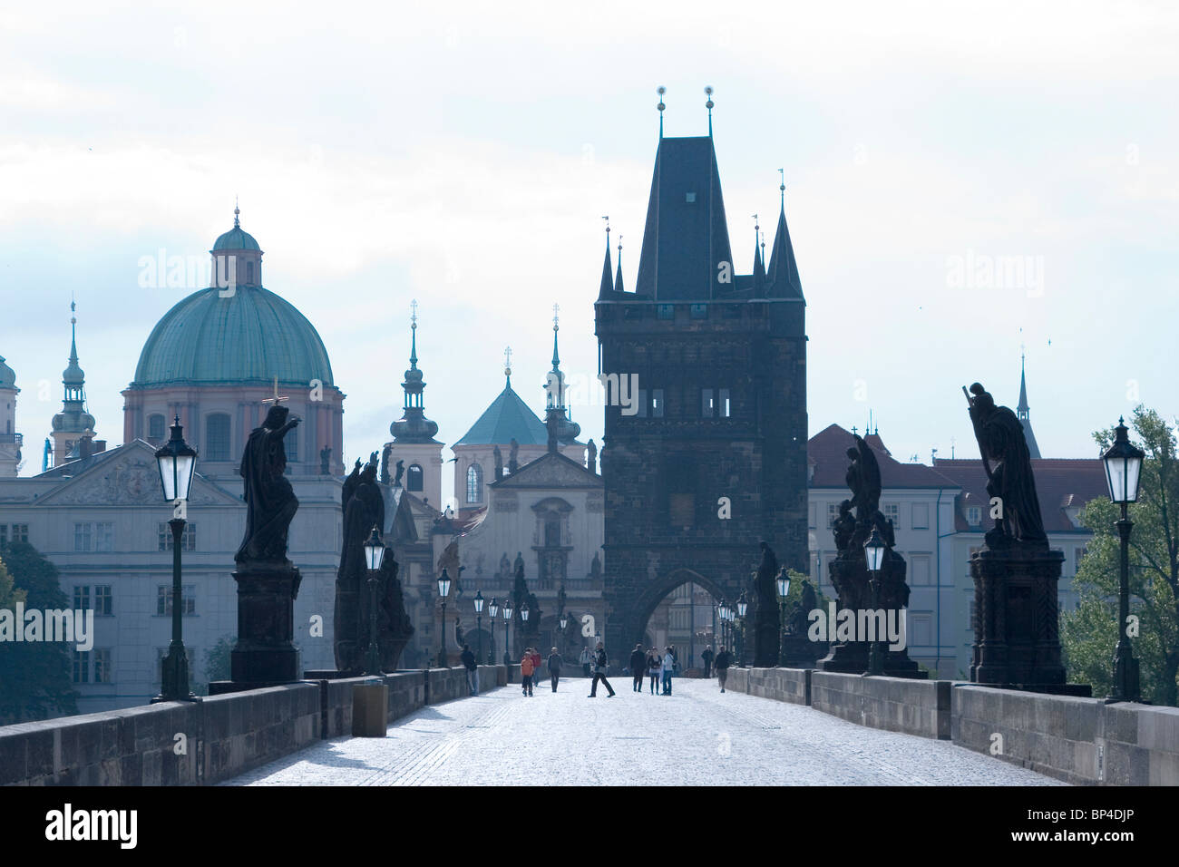 Karls bridge at dawn, looking to the old town side Stock Photo - Alamy