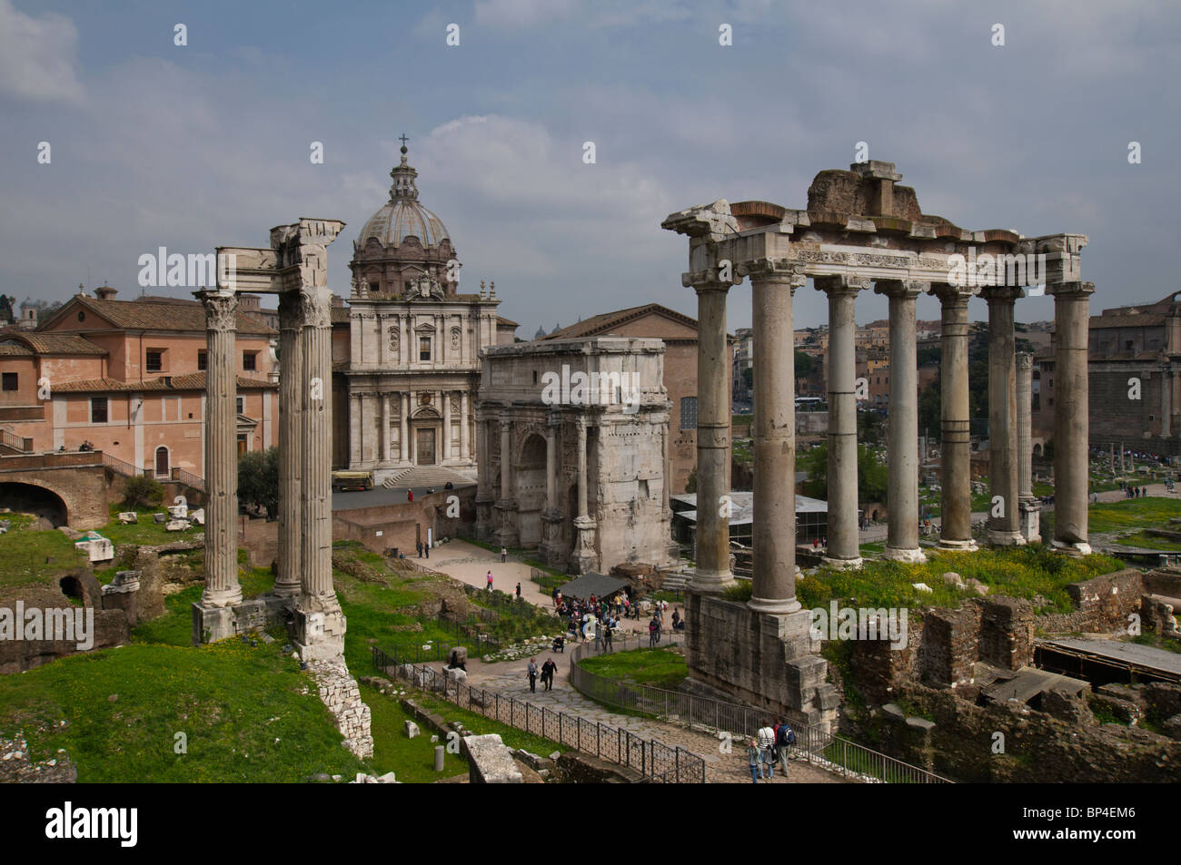 The Temple of Saturn and view of the Roman Forum Rome, Italy Stock ...