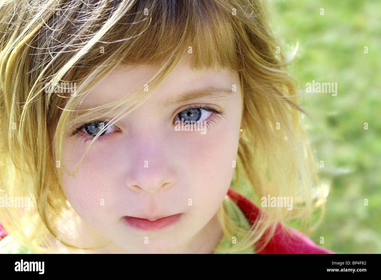 beautiful blond little girl children portrait outdoor in park Stock ...