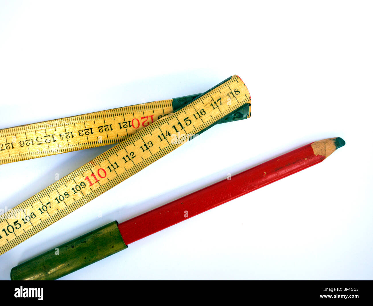 Tape measure and carpenter's pencil Stock Photo - Alamy