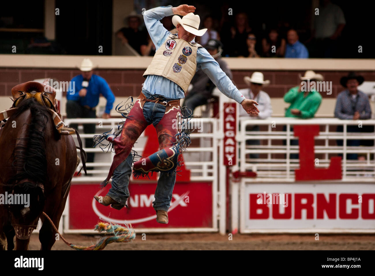 Chet Johnson of Gillette, Wyoming leaping clear after an 85.50 point ...