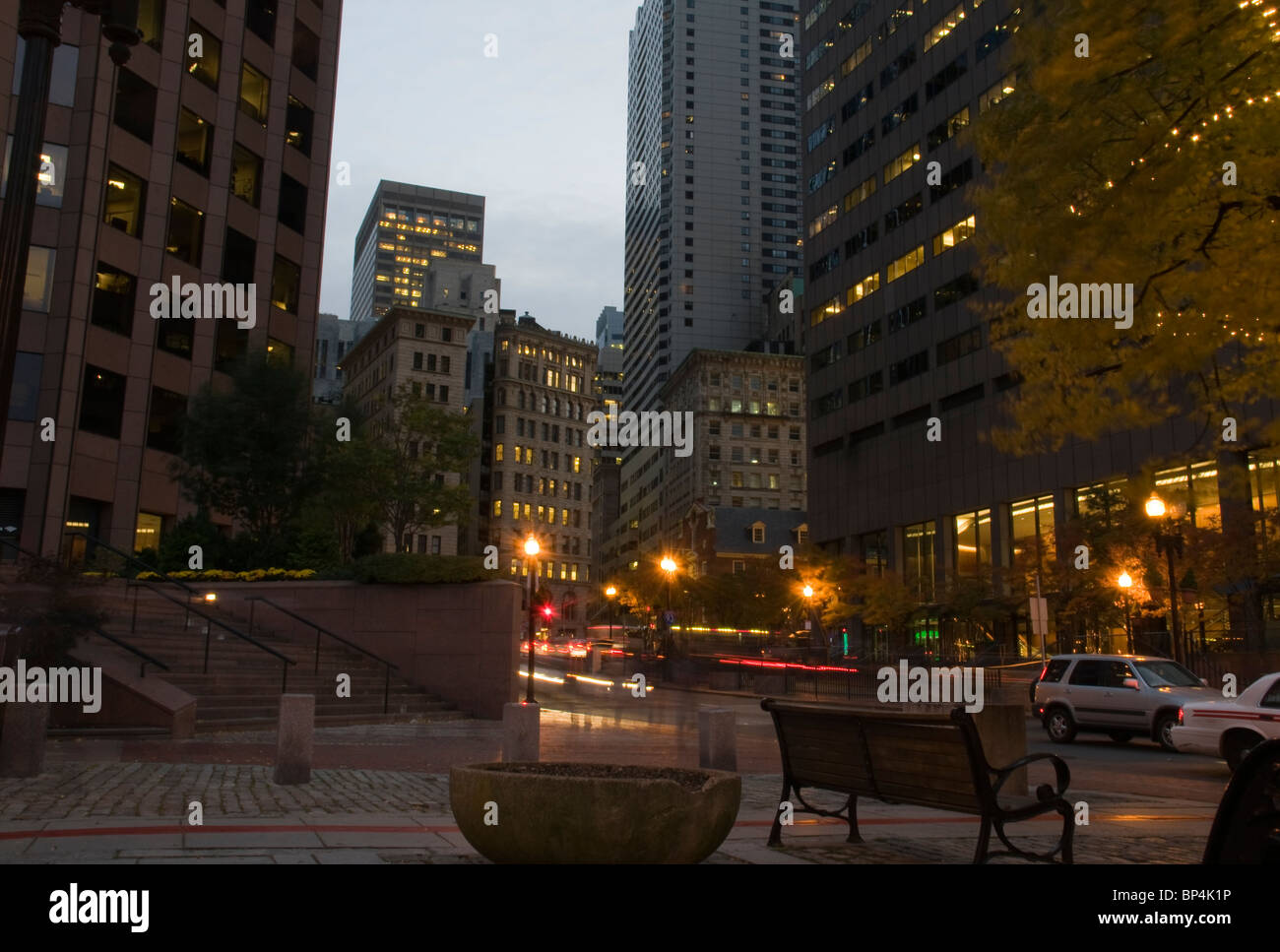 Downtown Boston at Night with Buildings and Lights Stock Photo - Alamy