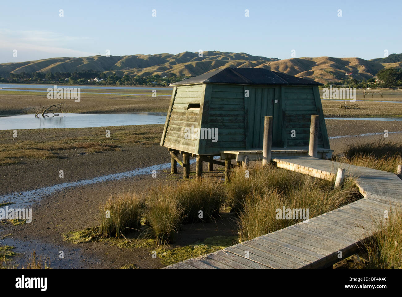 Hide for viewing birds, at Wildlife reserve, Pauatahanui Inlet, Porirua ...