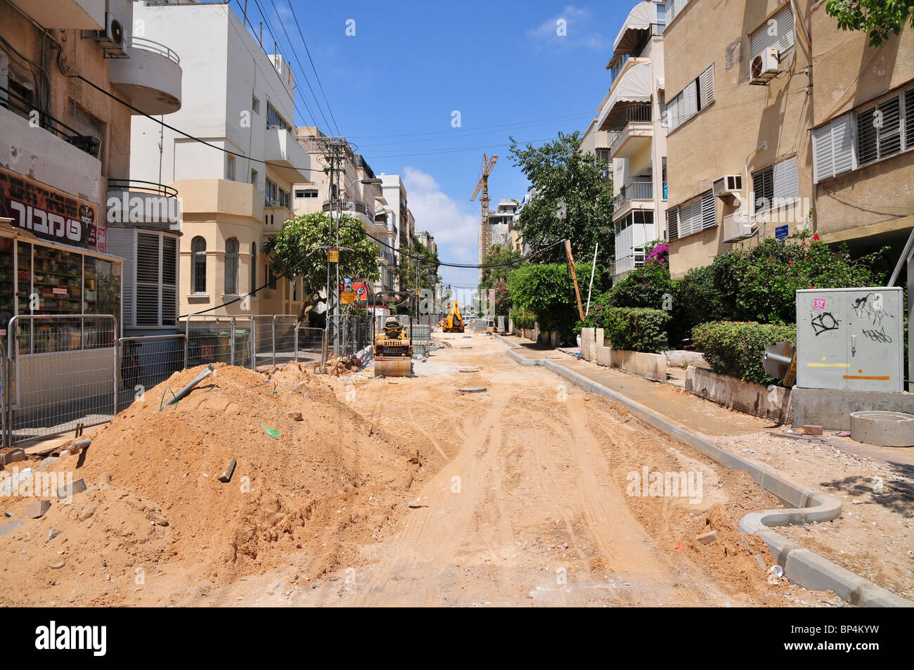 Israel, Tel Aviv Urban renovation. Roadworks in a residential area ...