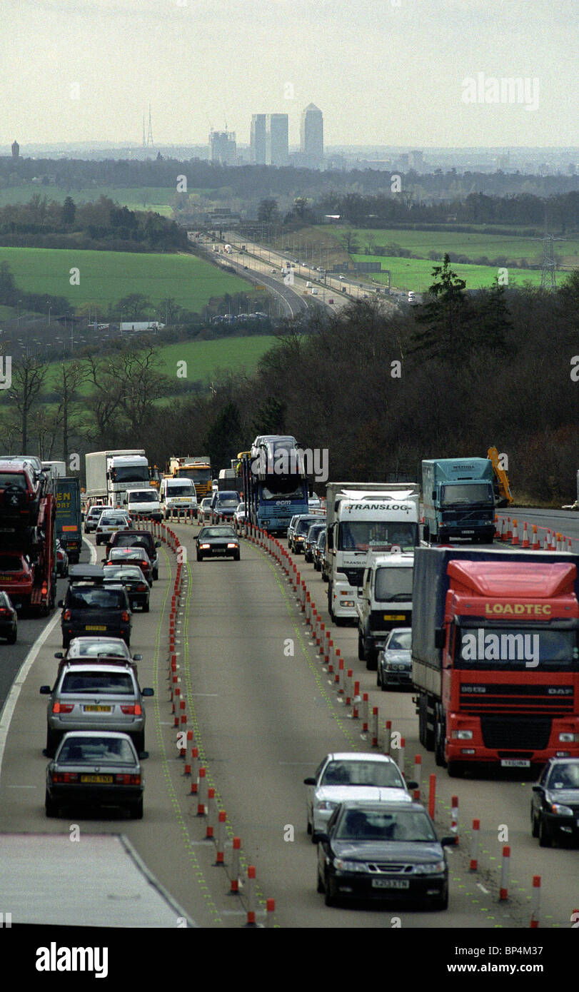The M11 Motorway in Essex, Britain, looking south towards the M25 and ...