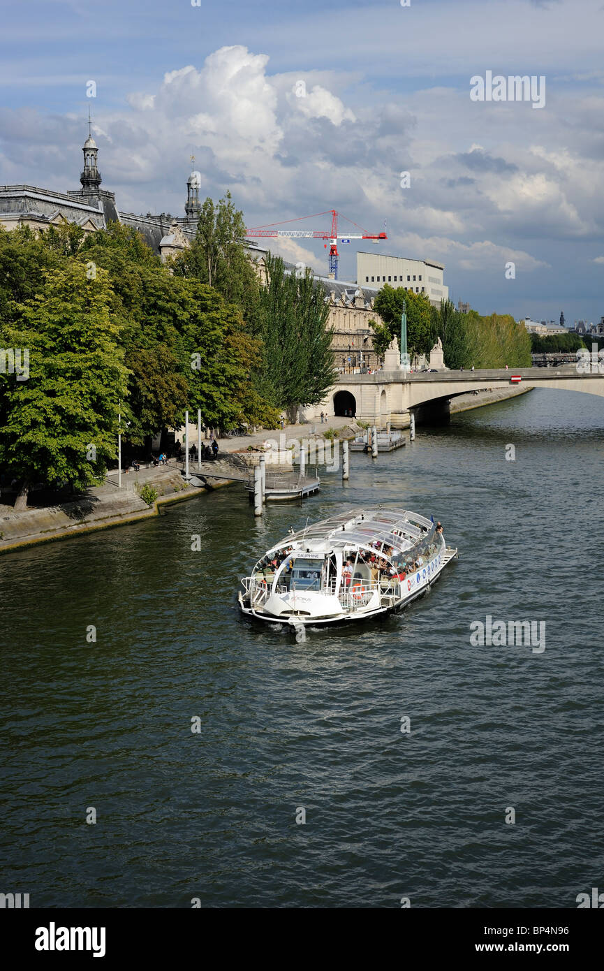 Batobus; Tourists doing a cruse on seine river, Paris, France Stock ...