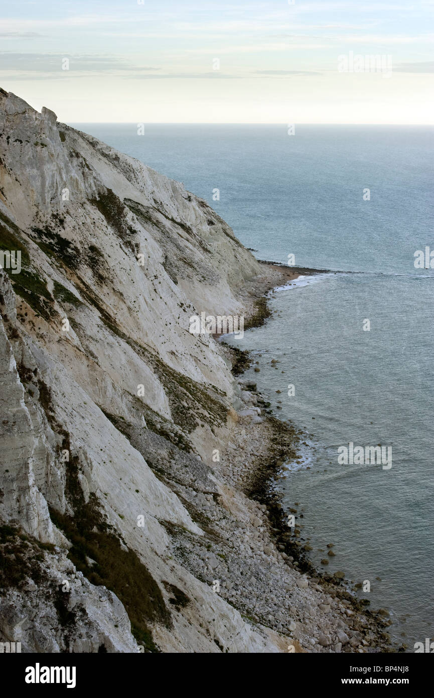 Chalky white limestone cliffs at Beachy Head, a beauty spot on the ...