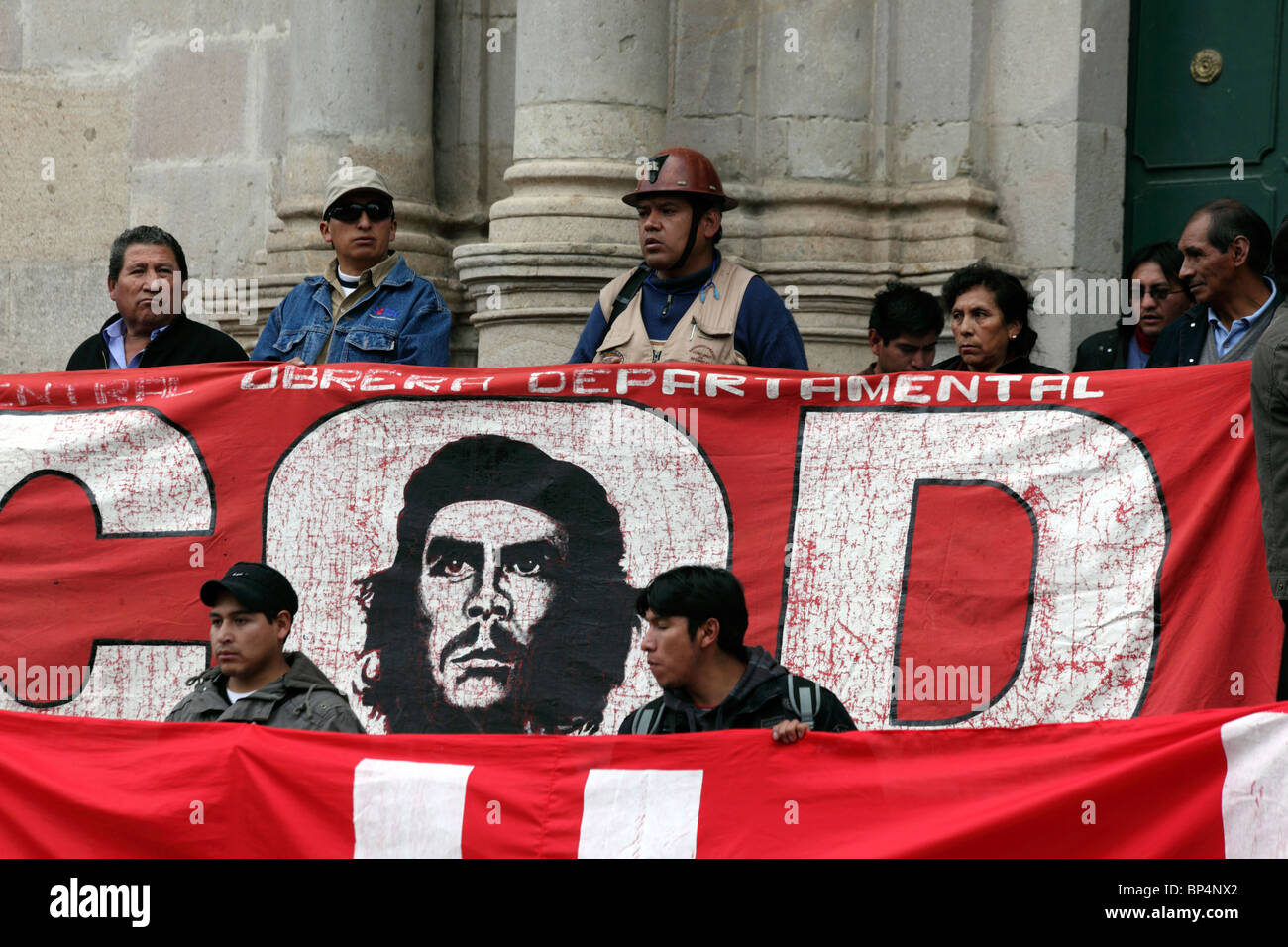 Workers of Central Workers Union protesting outside cathedral with Che ...