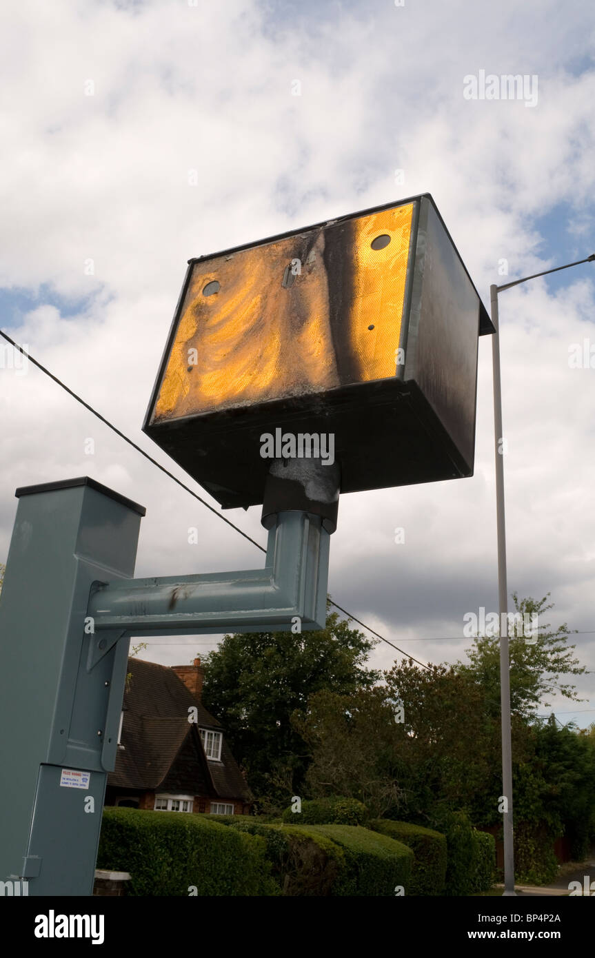 The back of a burnt out broken damaged Gatso speed camera probably ...