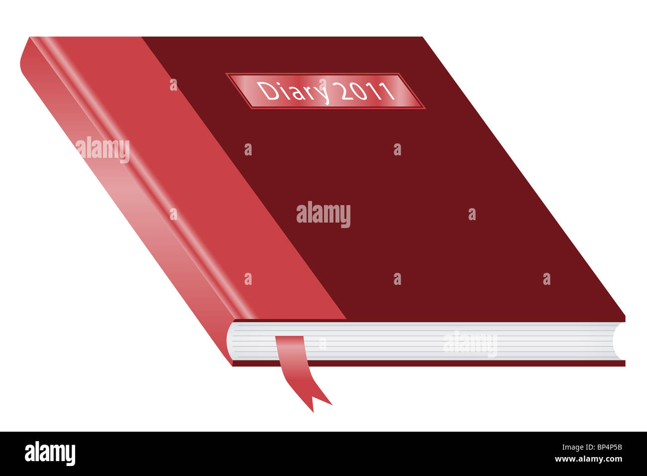 2011 Diary with bookmark in burgundy and red. Book is closed. Isolated ...