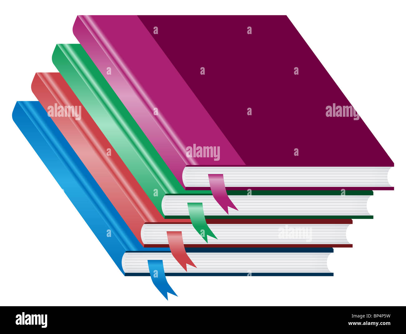 Books, a stack or pile of four closed books with bookmarks in different ...