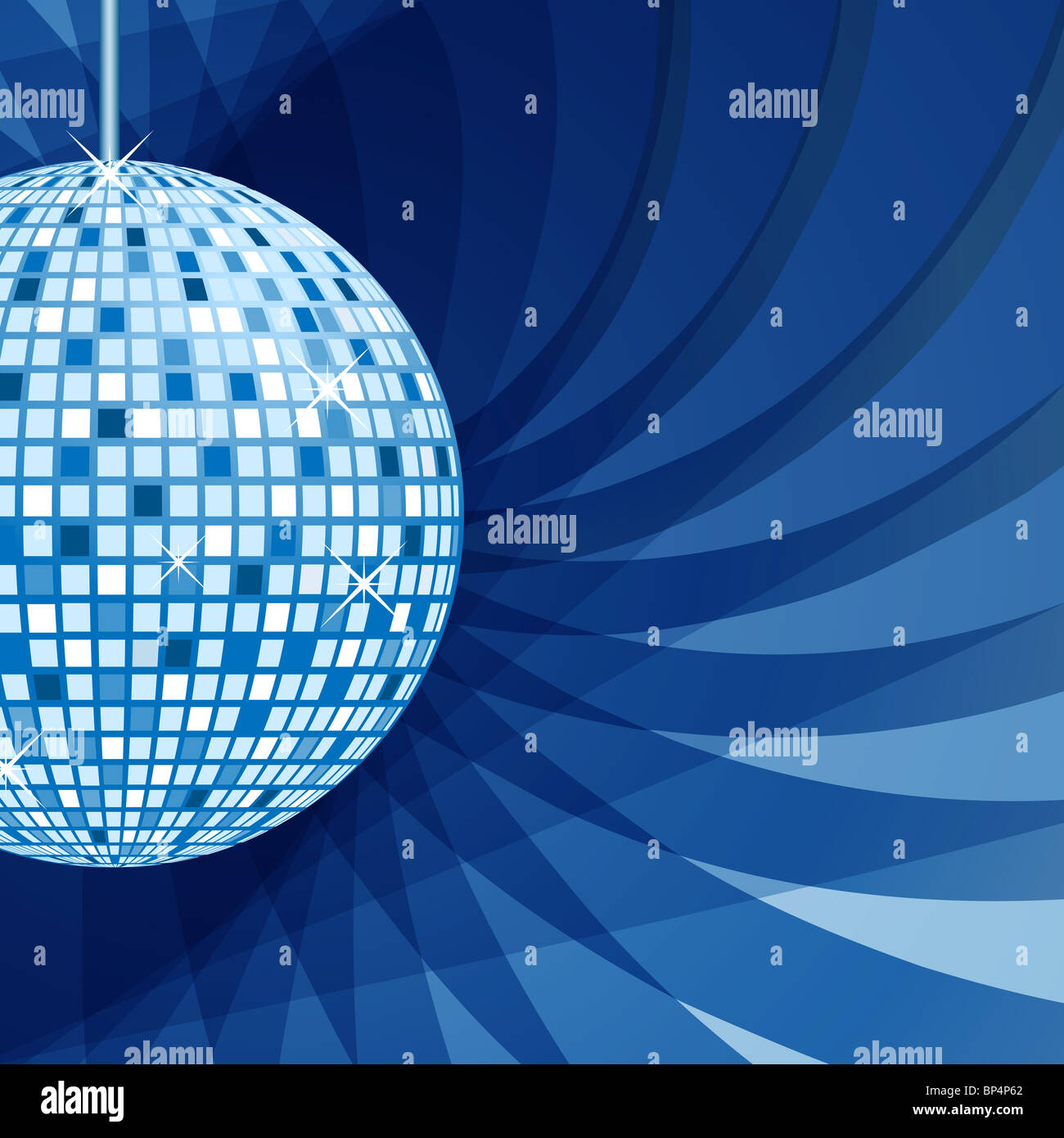 Disco ball in blue with sparkles set on an elegant blue abstract ...