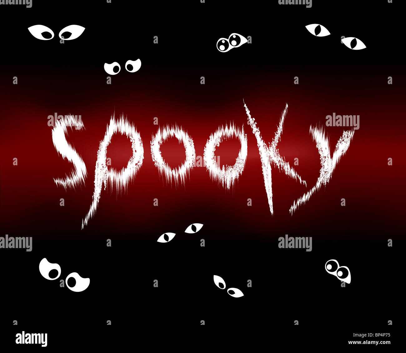 Halloween spooky word with eyes shining in the dark night. Red glow in ...