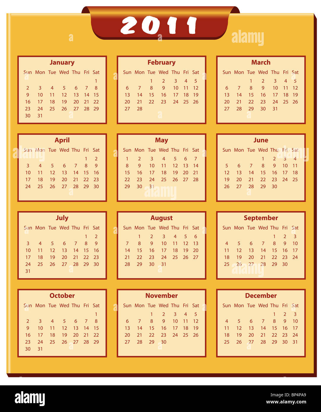 Calendar 2011 full year. January through to December months Stock Photo ...
