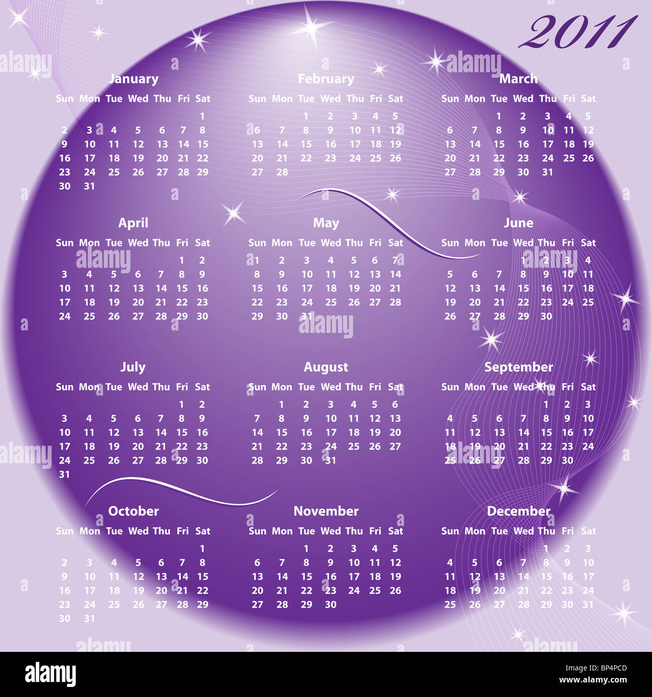Calendar 2011 full year. January through to December months with a ...