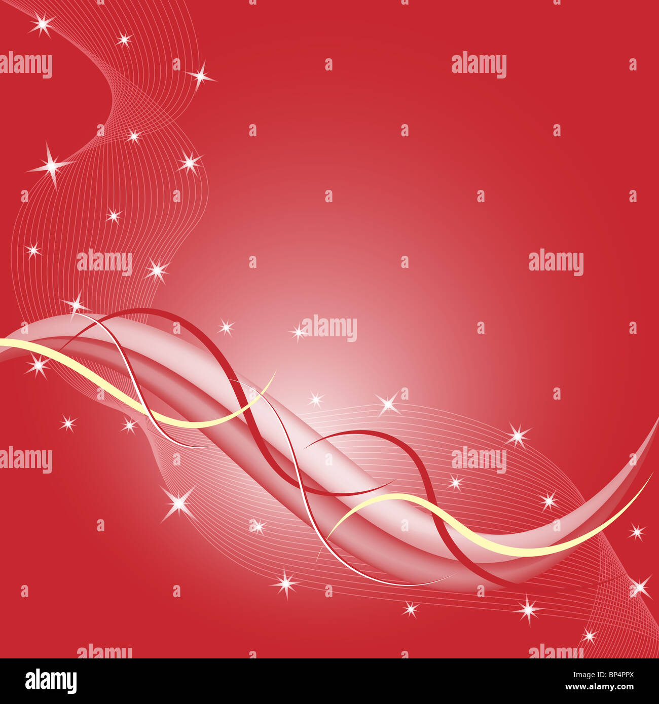 Abstract red background composition with stars and flowing wispy lines ...