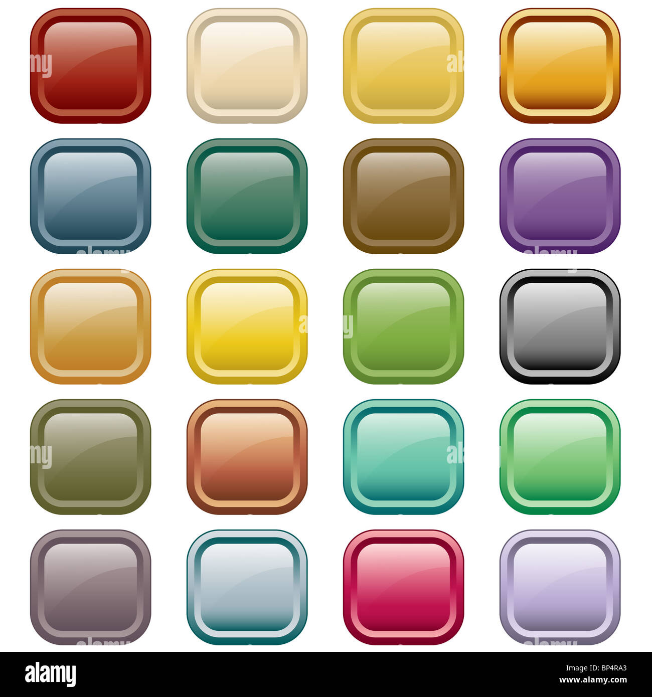 Web buttons in 20 rounded square assorted colors. Isolated on white ...