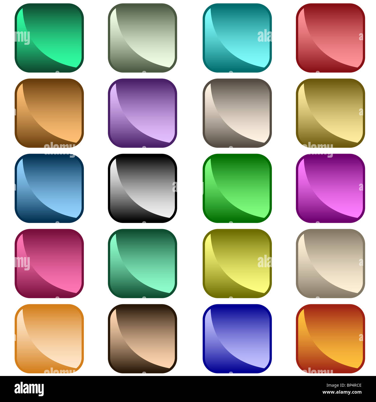 Web buttons in 20 shiny rounded square assorted colors. Isolated on ...