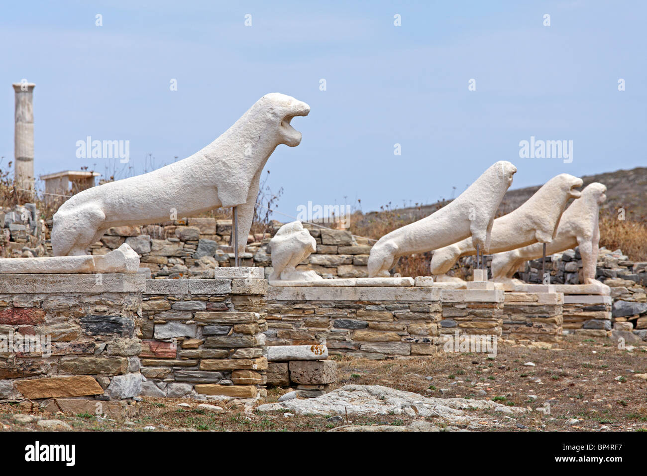 lion statues, archaeological excavation, island of Delos, Cyclades ...