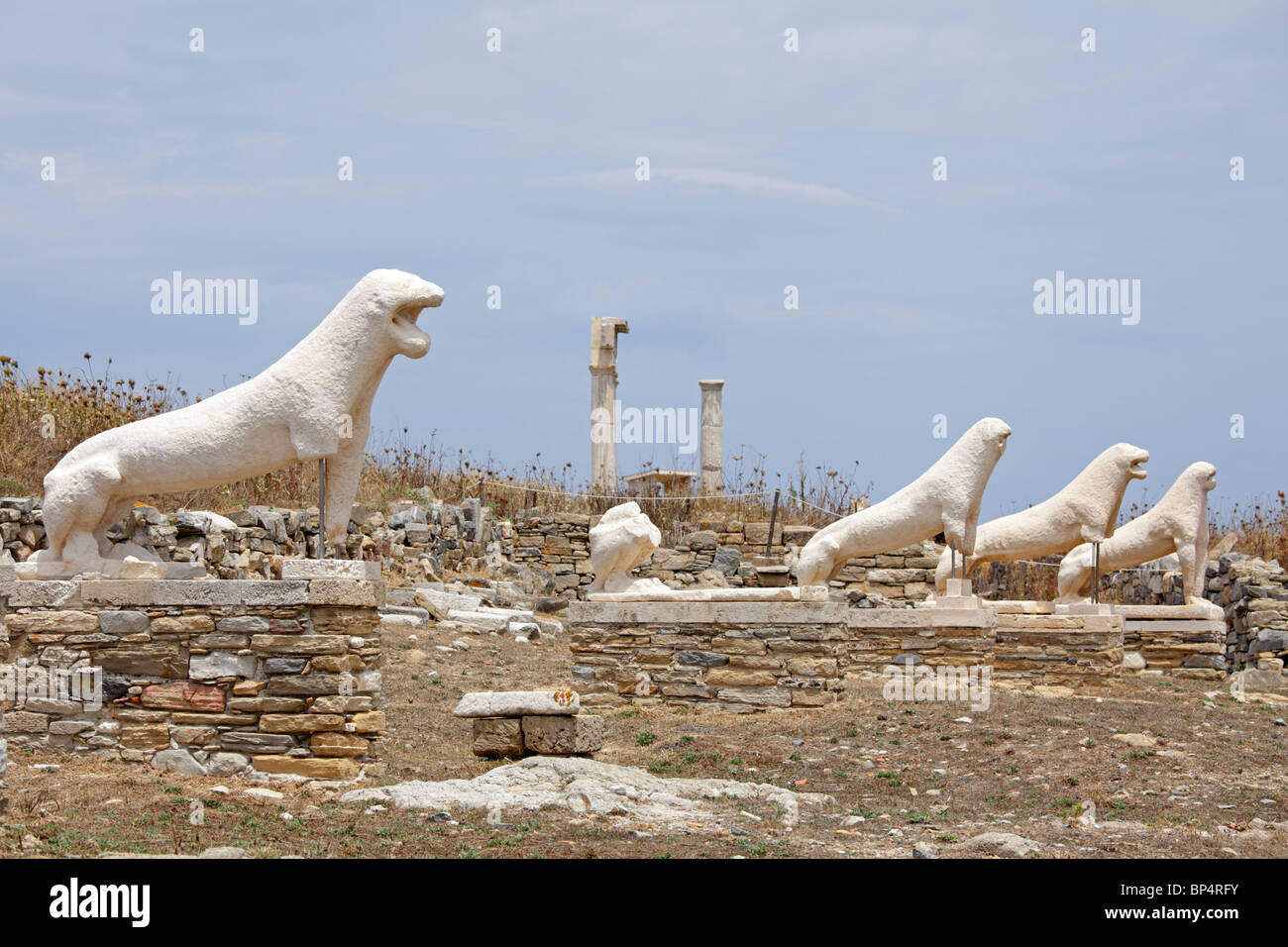 lion statues, archaeological excavation, island of Delos, Cyclades ...