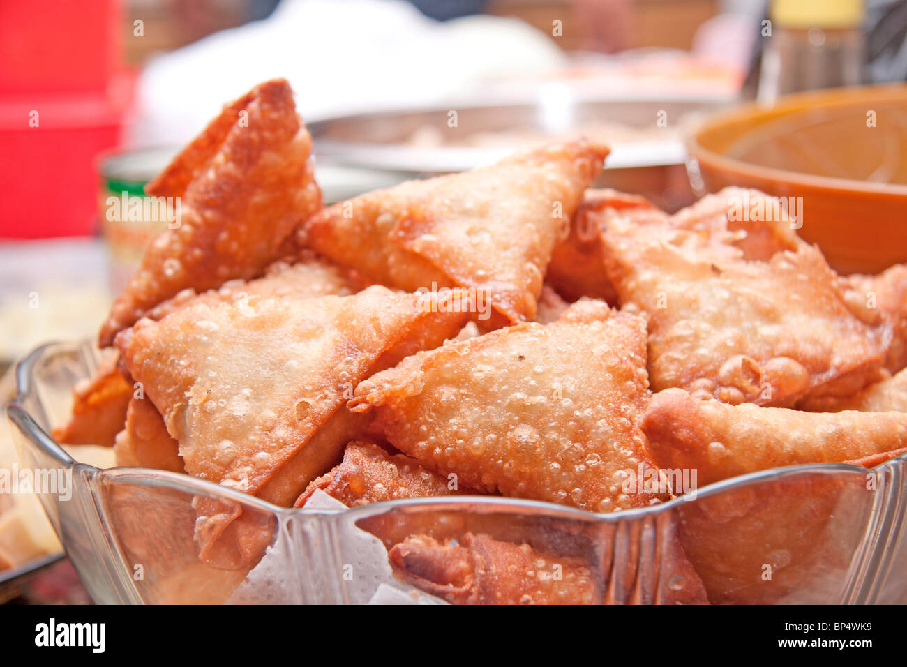 closeup image of vegetarian fried samosa in a bowl Stock Photo - Alamy