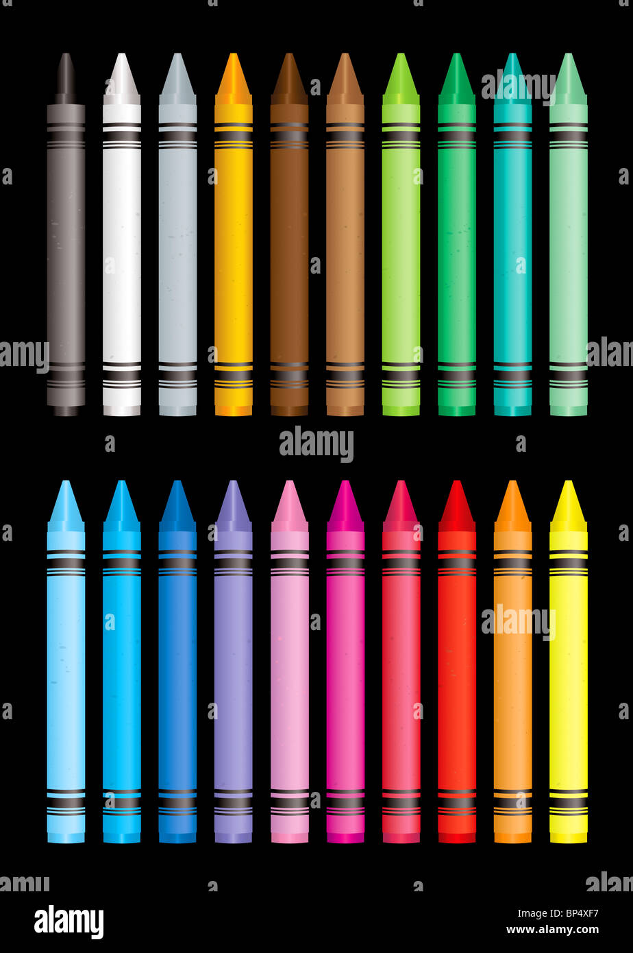 Brightly coloured crayon collection with black background Stock Photo ...