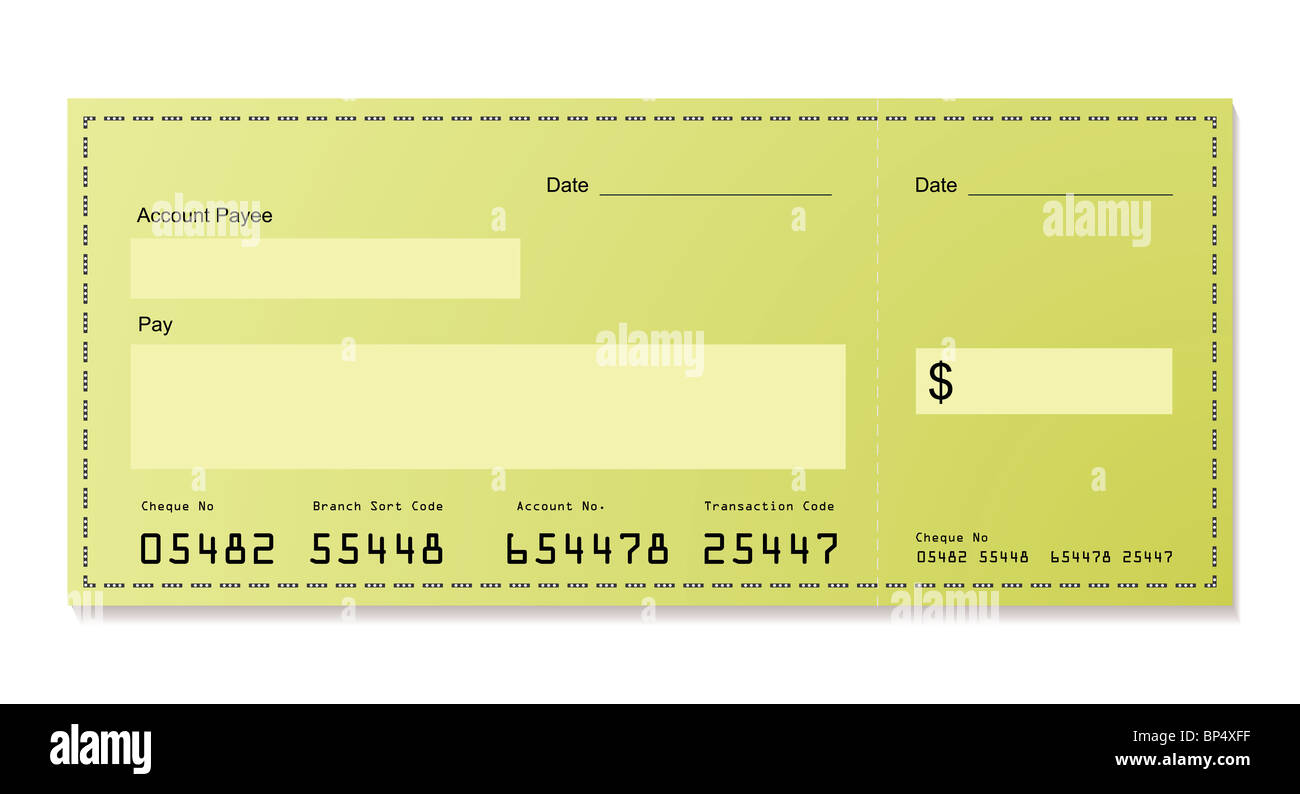 green dollar bank cheque with space for your own information Stock ...
