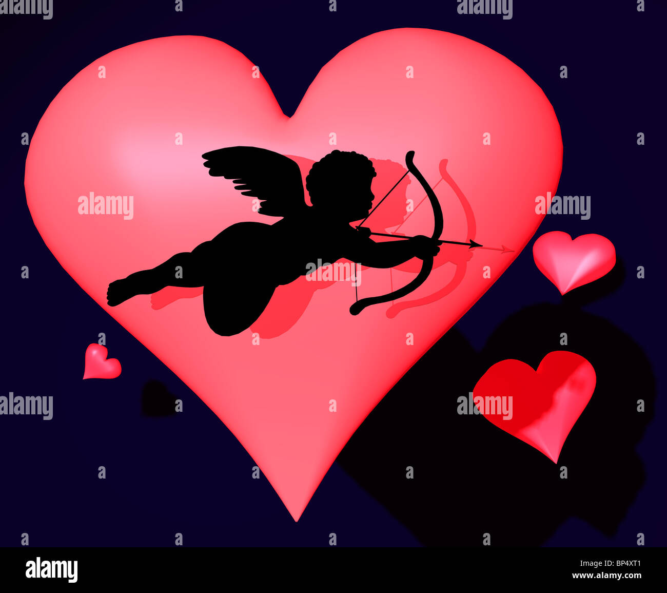 3d representation of cupid with red hearts Stock Photo - Alamy