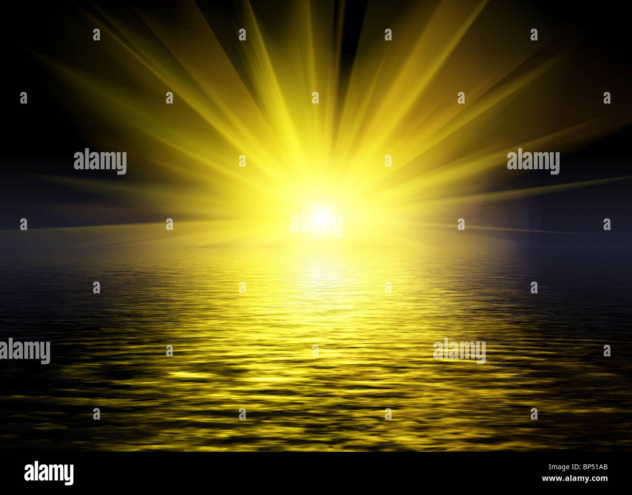 Bright light reflected in sea by night time Stock Photo - Alamy