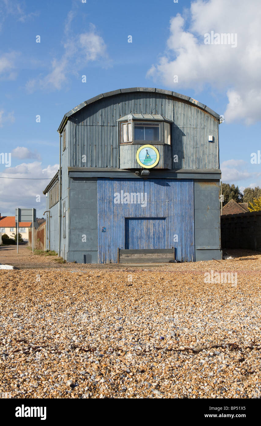 Traditional boathouse positioned on the beach at Hythe, near Folkestone ...