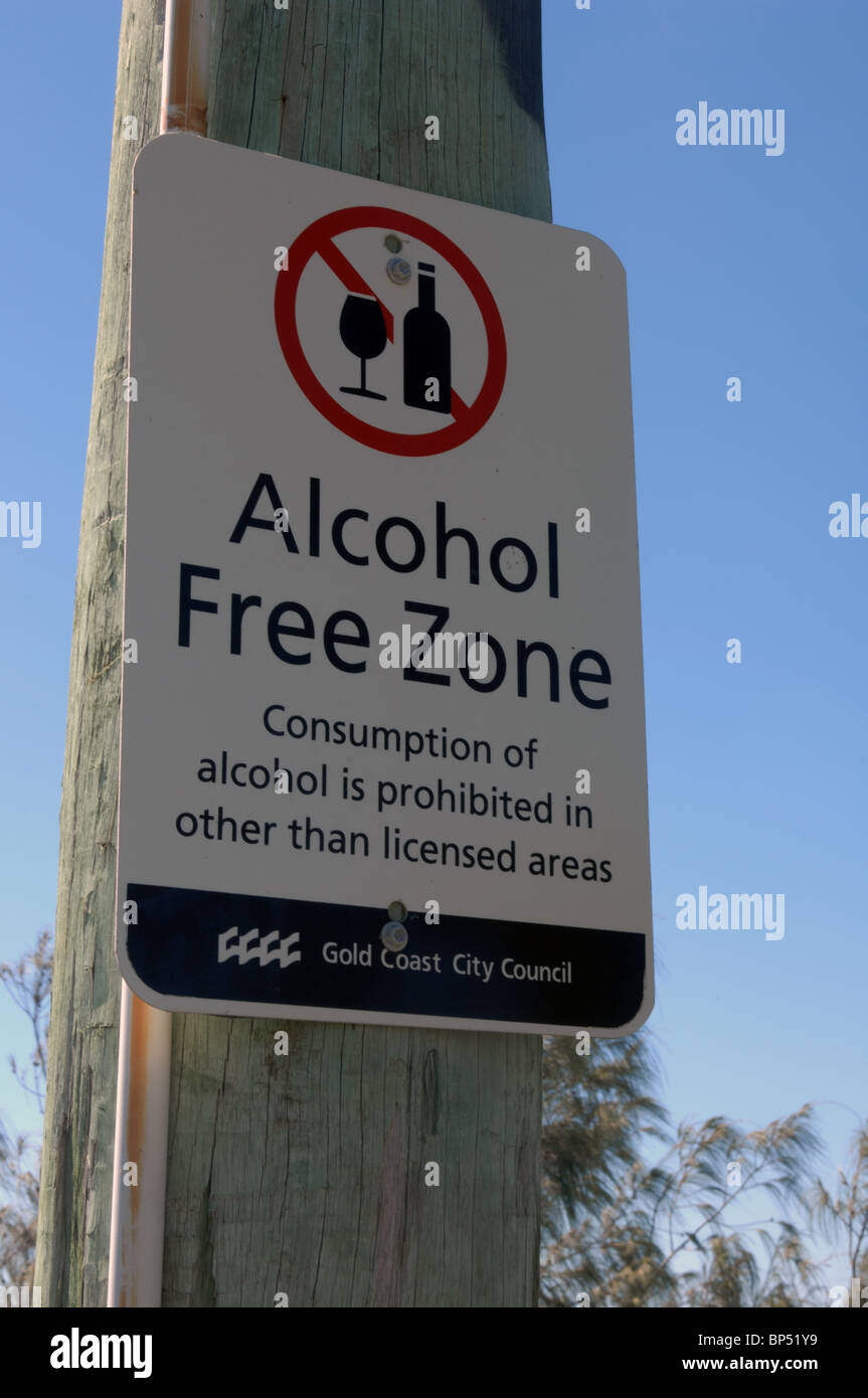 Alcohol Free Zone Warning Sign, Rainbow Beach, Coolangatta, New South ...