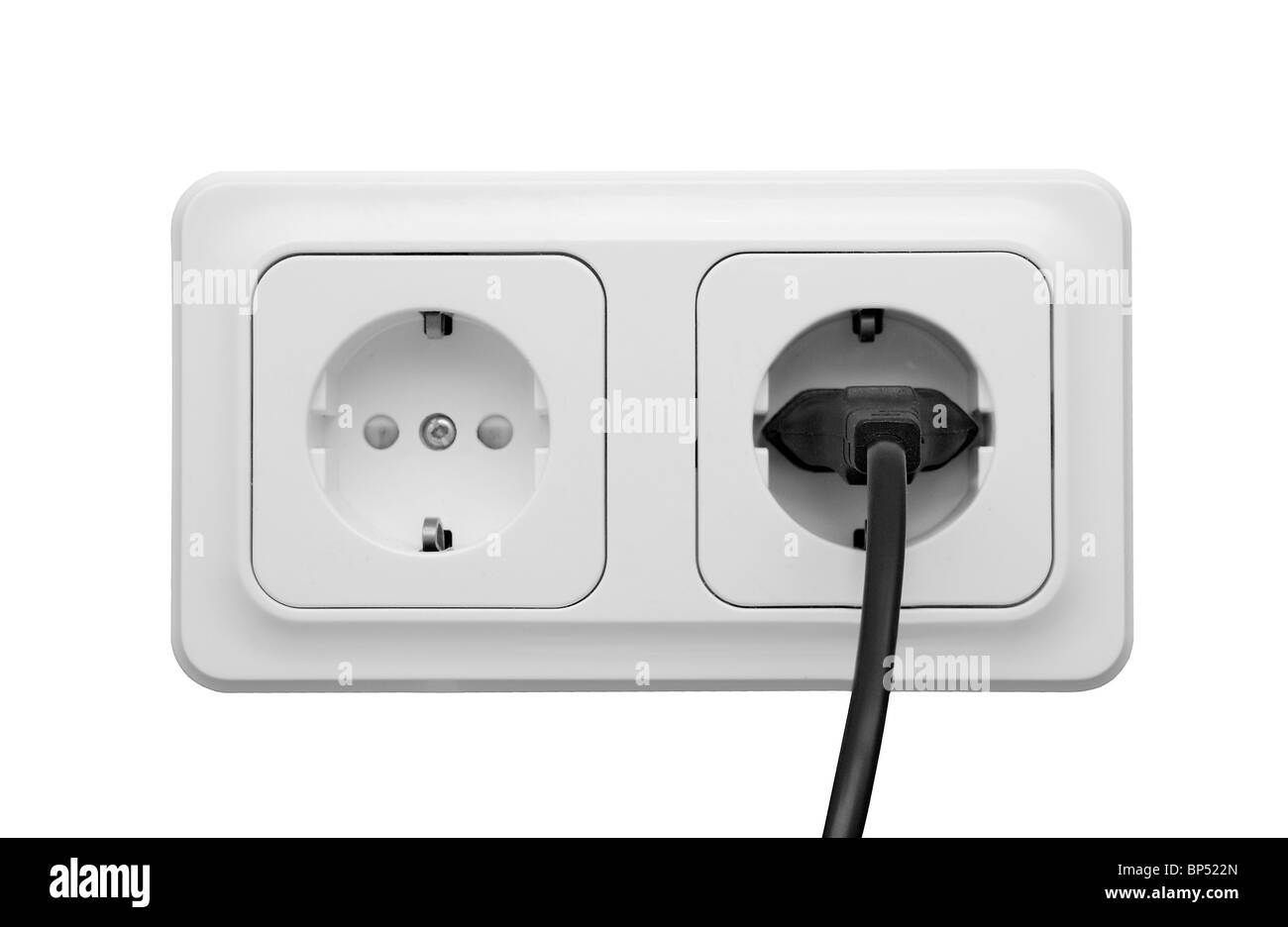 Outlet with power cord isolated on white background Stock Photo - Alamy